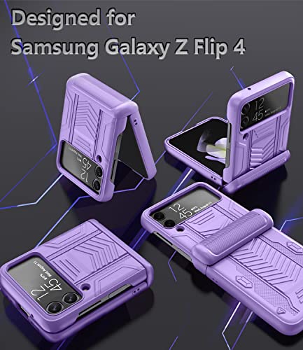 Viaotaily Armor Case for Samsung Galaxy Z Flip 4, Built-in Lens Camera Protector & Hinge Protection, Shockproof Heavy Duty Full-Body Rugged Protective Case for Samsung Galaxy Z Flip 4 5G 2022 (Purple)