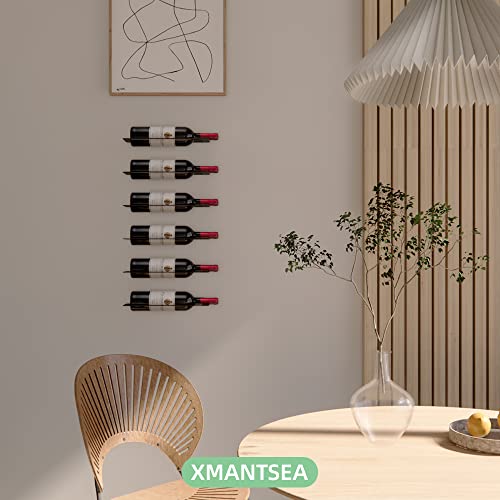 XMANTSEA Wine Rack Wall Mounted, Black Metal Iron Hanging Wine Bottle Holder, Wall Display Rack for Standard Wine Bottles, Rustic Wine Storage for Kitchen and Home Décor, Set of 6 (Black)