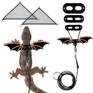 3 pack leather wing lizard harness with bearded dragon flying decoration,2 pack bearded dragon hammock,bearded dragon outfits adjustable leash bearded dragon accessories