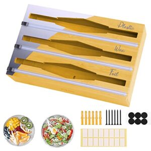 3 in 1 foil and plastic wrap organizer - durable plastic wrap dispenser with cutter - aluminium foil dispenser with cutter - saran wrap dispenser with cutter - tin foil organizer for drawer