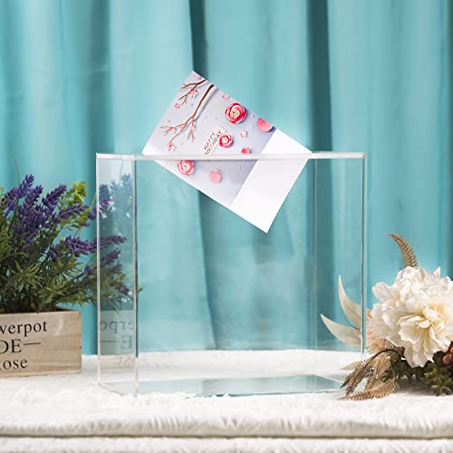 WHSLILR 10” Acrylic Card Box - Wedding Card Box for Reception, Birthday, Party, Money Box, Wishing Well, Graduation Party, Elegant Large Clear Card Box-ACB001-WZ