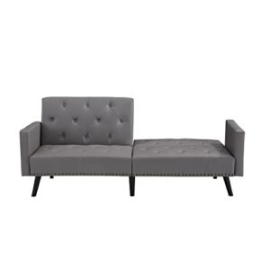 Naomi Home Split Back Faux Leather Leather Futon Sofa (Split Back with Armrest, Gray)