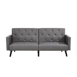 Naomi Home Split Back Faux Leather Leather Futon Sofa (Split Back with Armrest, Gray)