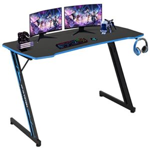 hklgorg gaming desk 47 inch computer desk gaming table writing table modern ergonomic racing style home office desk workstation carbon fiber headphone hook-blue