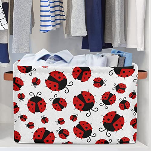 AUUXVA Ladybugs Red Polka Dot Cube Storage Bin with Handle Collapsible Laundry Storage Basket Rectangle Container Box for Home Office Closet Shelves 1 Pack