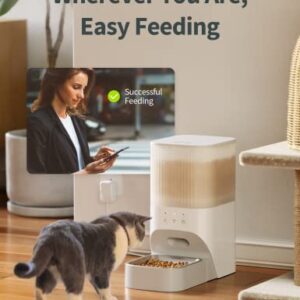 Smart Automatic Cat Feeder, Kalado Dog Feeder with 3.8L Dry Food Dispenser, Stainless Steel Food Bowl, Clog-Free & Dual Power Source in Pure Beige