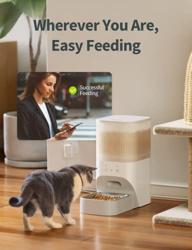 Smart Automatic Cat Feeder, Kalado Dog Feeder with 3.8L Dry Food Dispenser, Stainless Steel Food Bowl, Clog-Free & Dual Power Source in Pure Beige