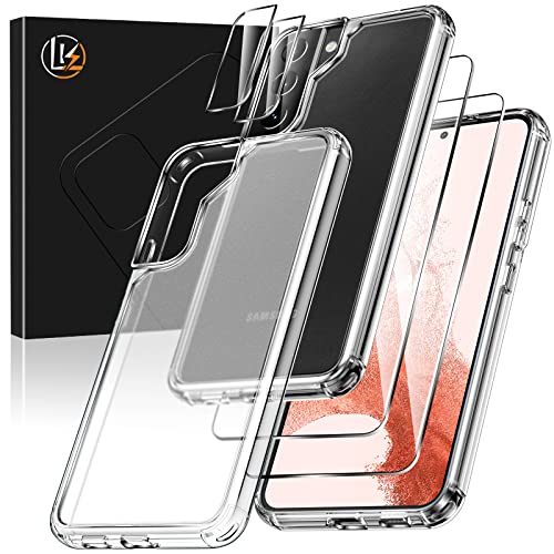 LK [5-in-1 for Samsung Galaxy S22 Plus Case, 2 Pack Tempered Glass Screen Protector + 2 Packs Lens Protector, Matte-Finish, All-Round Protection, Shockproof, Anti-Scratches Kit for Galaxy S22 + 5G