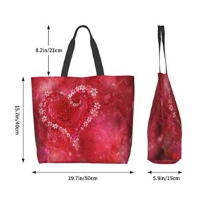 Zelamiee Love Hearts Florals Washable Large Shopping Tote Bag with Handle for Work Shopping Beach Travel