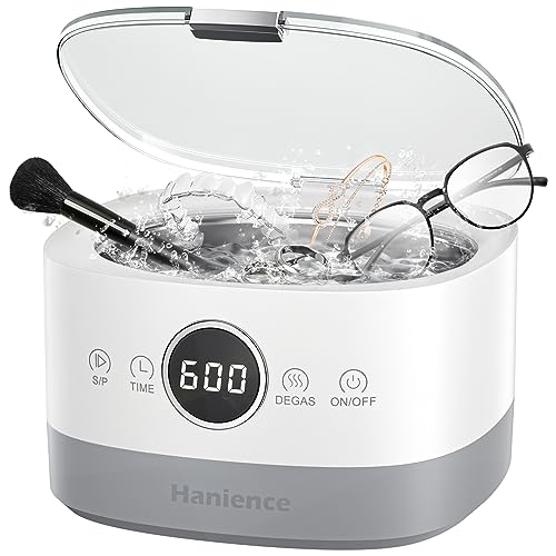 Hanience Ultrasonic Cleaner, 750ml Jewelry Cleaner Machine with Touch Control and Degas Mode, 46kHz Sonic Cleaner for Jewelry, Ring, Silver, Dentures, Eyeglasses and Watches