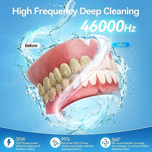 Hanience Ultrasonic Cleaner, 750ml Jewelry Cleaner Machine with Touch Control and Degas Mode, 46kHz Sonic Cleaner for Jewelry, Ring, Silver, Dentures, Eyeglasses and Watches