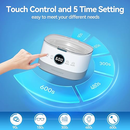 Hanience Ultrasonic Cleaner, 750ml Jewelry Cleaner Machine with Touch Control and Degas Mode, 46kHz Sonic Cleaner for Jewelry, Ring, Silver, Dentures, Eyeglasses and Watches