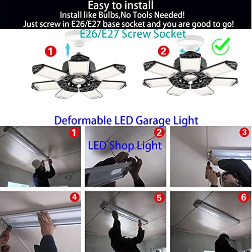 suyncyi 2-Pack Garage Light, 200W LED Garage Lights with 7+1 Multi-Position Panels,20000LM 6500K E26/E27 Deformable LED Garage Ceiling Light Shop Lights for Garage, Workshop, Basement,Warehouse