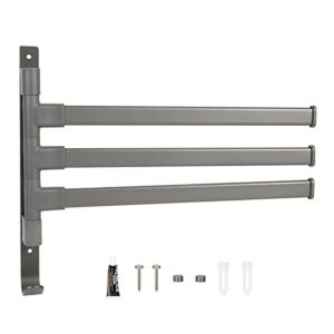 swivel hand towel rack, rustproof towel bar with 3 arms swinging out 180° rotation, space saving towel rack wall mounted with hook for bathroom, kitchen buwilrq (gun grey)