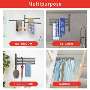 Swivel Hand Towel Rack, Rustproof Towel Bar with 3 Arms Swinging Out 180° Rotation, Space Saving Towel Rack Wall Mounted with Hook for Bathroom, Kitchen BUWILRQ (Gun Grey)