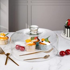 11 Inch Porcelain Cake Stand with 10 Inch Glass Dome Cover, ANMEISH White Ceramic Cake Stand with Lid