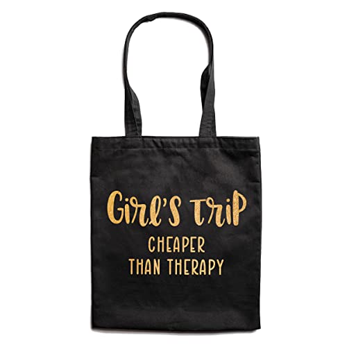 QIONGQI Funny Girl's Trip Cheaper Than Therapy Reusable Tote Bag Eco-Friendly Tote Bag Totes Gifts for Girls Women Best Friends(black)