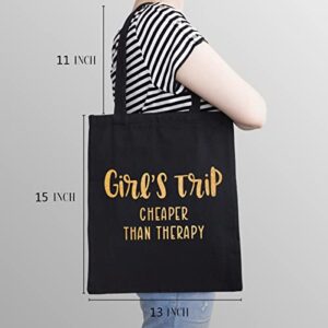 QIONGQI Funny Girl's Trip Cheaper Than Therapy Reusable Tote Bag Eco-Friendly Tote Bag Totes Gifts for Girls Women Best Friends(black)