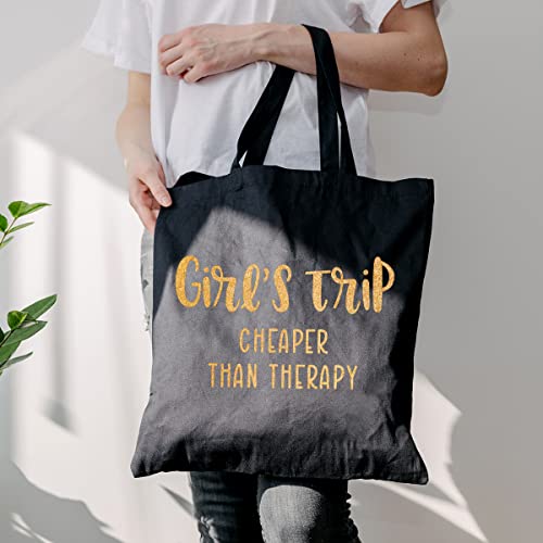 QIONGQI Funny Girl's Trip Cheaper Than Therapy Reusable Tote Bag Eco-Friendly Tote Bag Totes Gifts for Girls Women Best Friends(black)