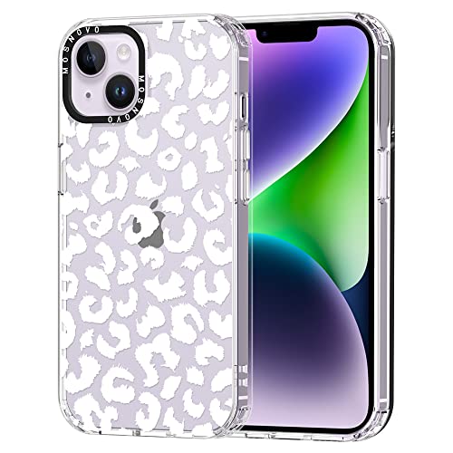 MOSNOVO Compatible with iPhone 14 Case, [Buffertech 6.6 ft Drop Impact] [Anti Peel Off Tech] Clear TPU Bumper Women Girl Phone Case Cover with White Leopard Designed for iPhone 14 6.1"