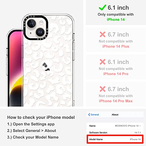 MOSNOVO Compatible with iPhone 14 Case, [Buffertech 6.6 ft Drop Impact] [Anti Peel Off Tech] Clear TPU Bumper Women Girl Phone Case Cover with White Leopard Designed for iPhone 14 6.1"