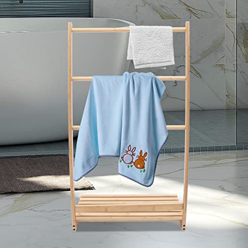 3 Tier Bamboo Towel Rack with Storage Shelf for Bathroom, Free-Standing Beach Towel Holder for Hand, Bath and Pool Towel for Bathroom Storage