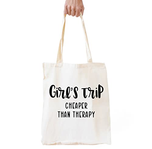 QIONGQI Funny Girl's Trip Cheaper Than Therapy Reusable Tote Bag Eco-Friendly Tote Bag Totes Gifts for Girls Women Best Friends(White)