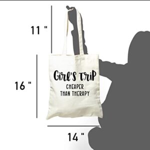 QIONGQI Funny Girl's Trip Cheaper Than Therapy Reusable Tote Bag Eco-Friendly Tote Bag Totes Gifts for Girls Women Best Friends(White)