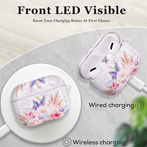 MOFREE Compatible with AirPods Pro Case, Clear TPU Airpods Pro Case Cover with Durble Keychain Women, Cute Flower Shockproof Protective Cover for Apple Airpods Pro Charging Case 2019 Front Led Visible