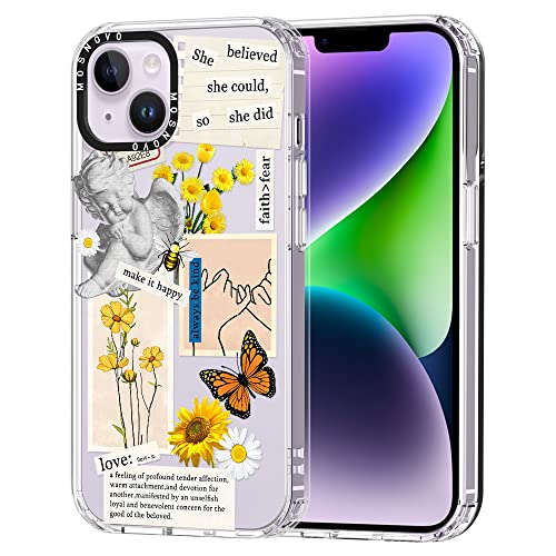 MOSNOVO Compatible with iPhone 14 Plus Case, [Buffertech 6.6 ft drop Impact] [Anti Peel Off Tech] Clear TPU Bumper Women Girl Phone Case Cover with Vintage Collage Art Designed for iPhone 14 Plus 6.7"