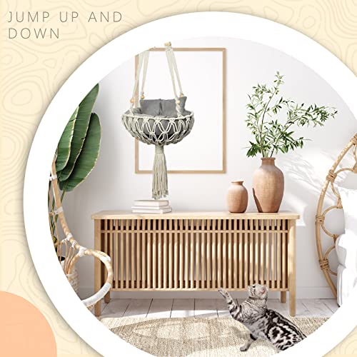 Juexica 3 Pcs Macrame Cat Hammock, Including Boho Hanging Cat Bed Cat Scratcher Cat Scratch Pad Cat Swing Hanging cat Window Perch for Cat Small Dog Sleeping Playing Climbing