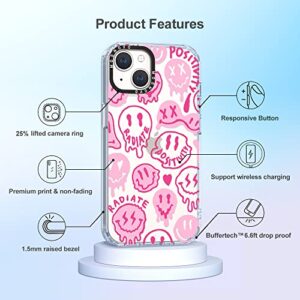 MOSNOVO Compatible with iPhone 14 Plus Case, [Buffertech 6.6 ft drop Impact] [Anti Peel Off Tech] Clear TPU Bumper Phone Case Cover Pink Smiles Positivity Radiate Face Designed for iPhone 14 Plus 6.7"