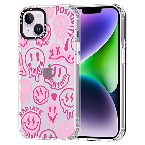 MOSNOVO Compatible with iPhone 14 Plus Case, [Buffertech 6.6 ft drop Impact] [Anti Peel Off Tech] Clear TPU Bumper Phone Case Cover Pink Smiles Positivity Radiate Face Designed for iPhone 14 Plus 6.7"