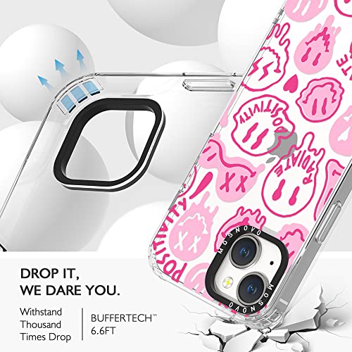 MOSNOVO Compatible with iPhone 14 Plus Case, [Buffertech 6.6 ft drop Impact] [Anti Peel Off Tech] Clear TPU Bumper Phone Case Cover Pink Smiles Positivity Radiate Face Designed for iPhone 14 Plus 6.7"