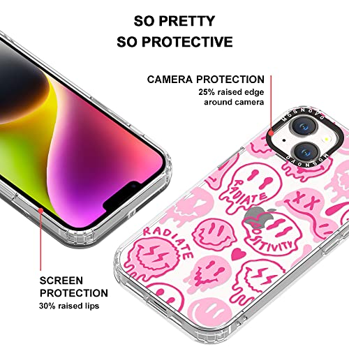 MOSNOVO Compatible with iPhone 14 Plus Case, [Buffertech 6.6 ft drop Impact] [Anti Peel Off Tech] Clear TPU Bumper Phone Case Cover Pink Smiles Positivity Radiate Face Designed for iPhone 14 Plus 6.7"