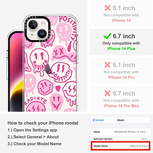 MOSNOVO Compatible with iPhone 14 Plus Case, [Buffertech 6.6 ft drop Impact] [Anti Peel Off Tech] Clear TPU Bumper Phone Case Cover Pink Smiles Positivity Radiate Face Designed for iPhone 14 Plus 6.7"