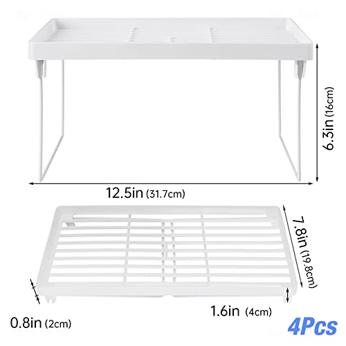 NiHome 4-Pack Stackable Plastic Kitchen Storage Shelf Foldable Rack - White Kitchen Cabinet Organizer and Storage Shelves Stackable Expandable Storage Racks for Counter Cabinet Pantry