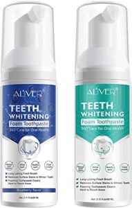 2pcs toothpaste cleansing foam, 60ml teeth whitening mouse toothpaste, baking soda toothpaste, intensive deeply stain removal, travel friendly, easy to use, 360° oral care, ultra-fine mousse foam