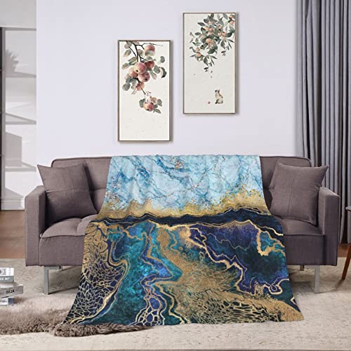 Marble Blue Throw Blanket Soft Cozy Plush Warm Fleece Blanket for Sofa Couch Bed 80"X60"