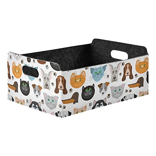 CaTaKu Foldable Storage Basket Pets Dog Cat Paws Collapsible Felt Storage Bins with Handle Drawer Organizer Bin Cube Shelf Box for Organizing Closet Clothes Office Books Bedroom