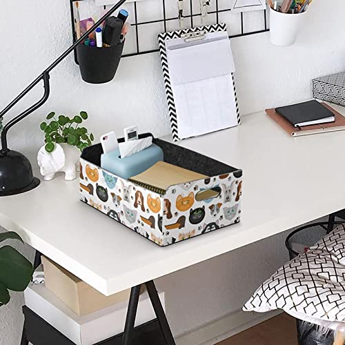 CaTaKu Foldable Storage Basket Pets Dog Cat Paws Collapsible Felt Storage Bins with Handle Drawer Organizer Bin Cube Shelf Box for Organizing Closet Clothes Office Books Bedroom