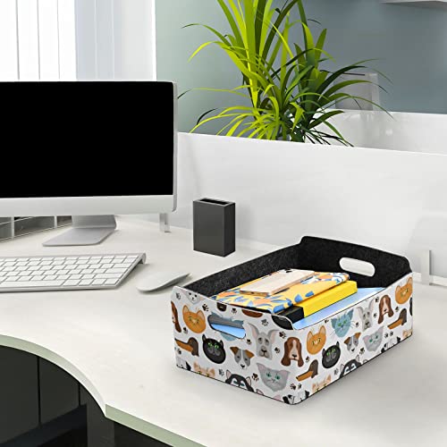 CaTaKu Foldable Storage Basket Pets Dog Cat Paws Collapsible Felt Storage Bins with Handle Drawer Organizer Bin Cube Shelf Box for Organizing Closet Clothes Office Books Bedroom