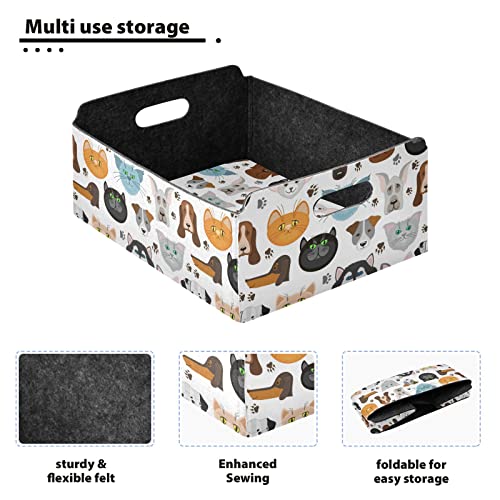 CaTaKu Foldable Storage Basket Pets Dog Cat Paws Collapsible Felt Storage Bins with Handle Drawer Organizer Bin Cube Shelf Box for Organizing Closet Clothes Office Books Bedroom