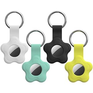 airtag holder, 4 pack silicone airtag case with keychaindurable, anti-scratch protective silicone cover with anti-losing keychain for apple airtag