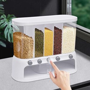 5-grid rice dispenser, dry food grain dispense wall mounted rice container kitchen rice storage box rice and grain storage container pantry organization and storage suitable for rice, millet