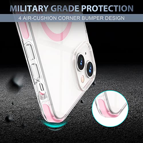 MILPROX Case Compatible with Magsafe for iPhone 14/iPhone 13, Magnetic Clear [Non Yellowing] [Mil-Grade Protection] Shockproof Heavy Duty Bumper Cover Shell for iPhone 14/iPhone 13 Case - Pink