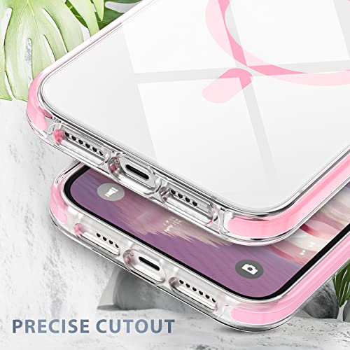 MILPROX Case Compatible with Magsafe for iPhone 14/iPhone 13, Magnetic Clear [Non Yellowing] [Mil-Grade Protection] Shockproof Heavy Duty Bumper Cover Shell for iPhone 14/iPhone 13 Case - Pink