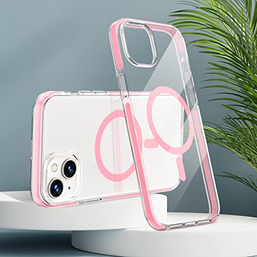 MILPROX Case Compatible with Magsafe for iPhone 14/iPhone 13, Magnetic Clear [Non Yellowing] [Mil-Grade Protection] Shockproof Heavy Duty Bumper Cover Shell for iPhone 14/iPhone 13 Case - Pink