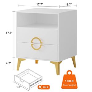 Gurexl Nightstand with 2 Drawers for Bedroom Furniture, Modern End Side Table Side Bed Table with Sliding Drawer & Open Storage