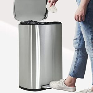 Pazidom 13 Gallon Step Trash Can with Soft Close Lid, 50 Liter Stainless Steel Pedal Garbage Bin with Removable Inner Bucket, Tall Rectangular Trash Bin for Kitchen Office Bedroom, Silver